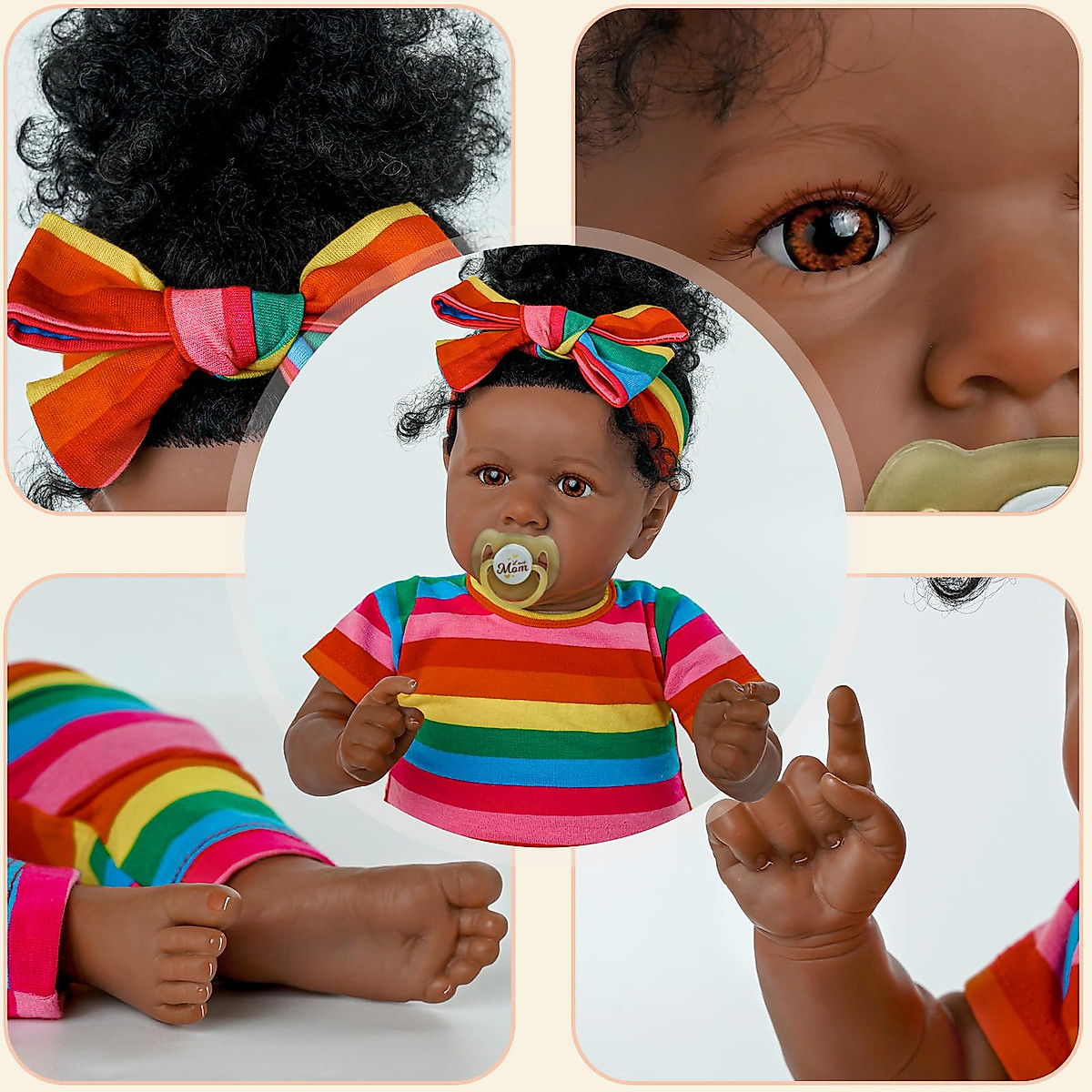 JIZHI Reborn Baby Dolls Black with Lifelike Soft Body African American Realistic-Newborn Girl Doll 22 Inch Best Birthday Gift Set and Toy Accessories Gift for Kids Age 3