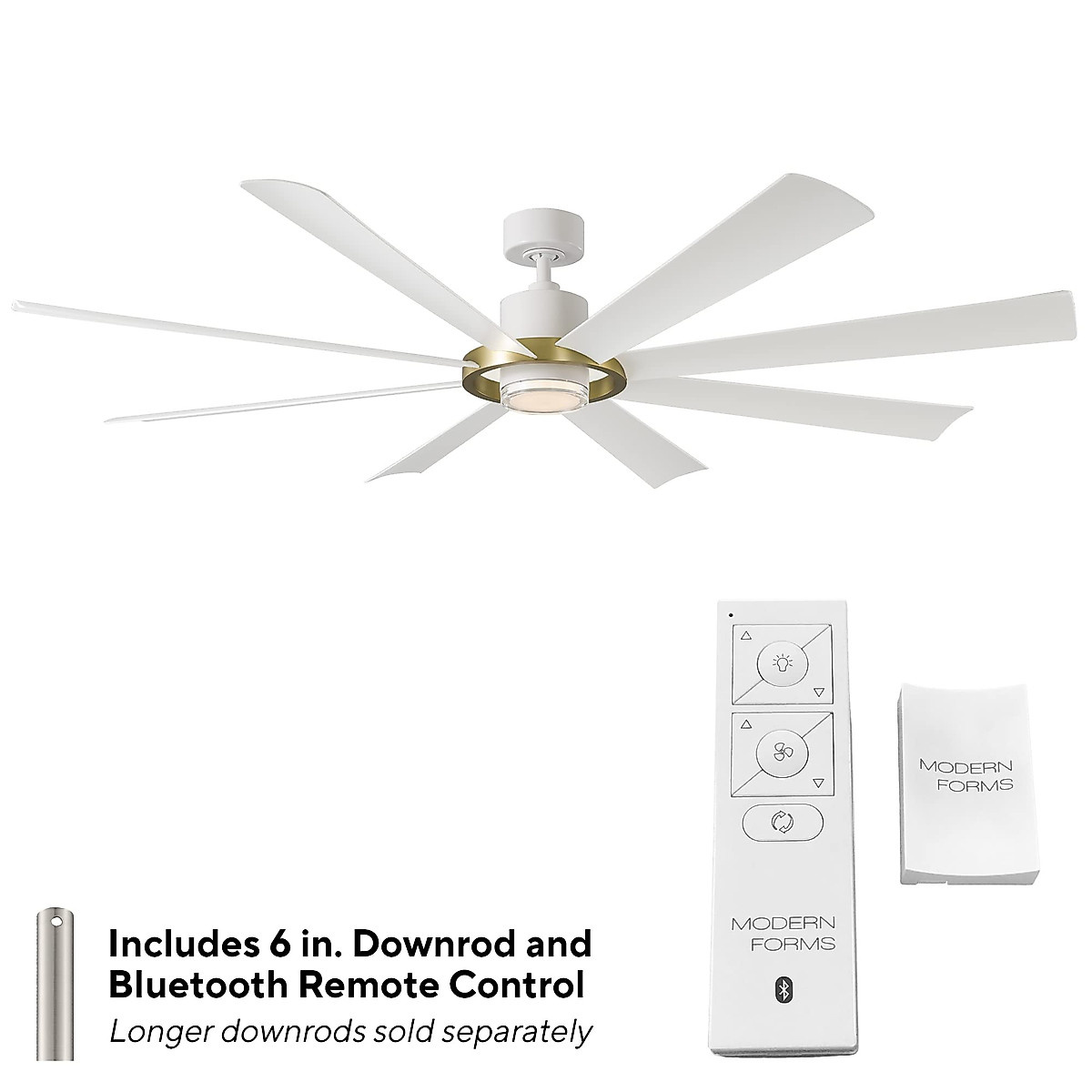 Aura Indoor and Outdoor 8-Blade 72in Smart Ceiling Fan in Soft Brass Matte White with 3000K LED Light Kit and Remote Control works with Alexa and iOS or Android App