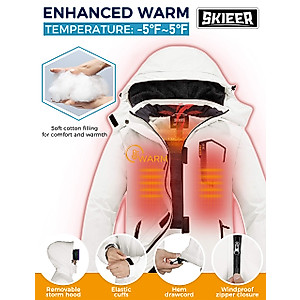 Skieer Women's Waterproof Ski Jacket Winter Parka with Detachable Hood White M