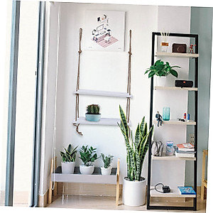 GOOHOCHY Wood Shelves Vintage Shelves Wall Hung Shelves Retro Bookshelf Swing Rope Floating Shelves Rustic Swing Mounted Bookshelf for Hanging Shelves for Wall White