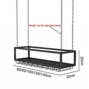 DASHADAO Hanging Wine Glass Rack-Black Wine Rack Home Wine Bottle Racks Ceiling Wall-Mounted Storage Shelf with Hanging Stemware Champagne Glasses Holder Metal Bar Unit Floating Shelves HOM