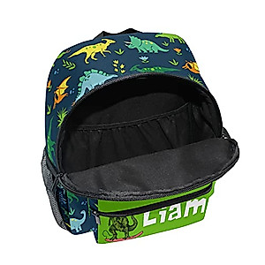 MCHIVER Custom Green Dinosaur Kids Toddler Backpack Personalized School Bag with Chest Strap for Boys Girls Preschool Kindergarten Nursery Children Bag