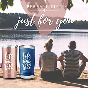 Onebttl Lake Themed Tumbler, 20oz Insulated, Rose Gold