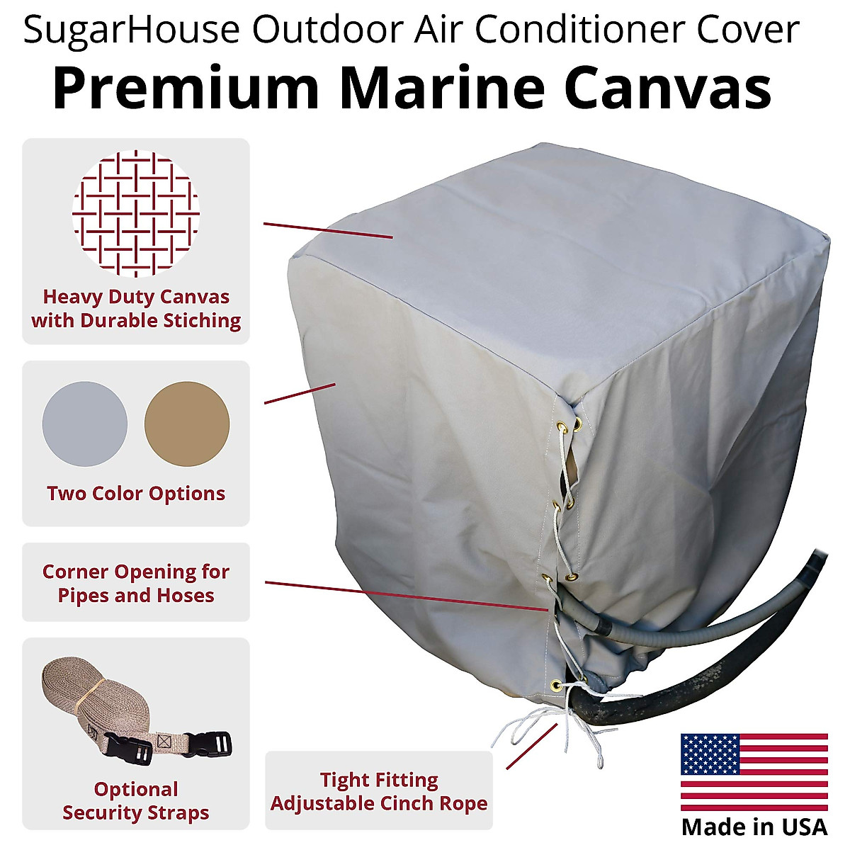 SugarHouse Outdoor Air Conditioner Cover - Premium Marine Canvas - Made in The USA - 7-Year Warranty - 28" x 40" x 20" - Gray