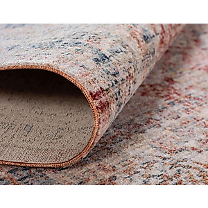 Unique Loom Noble Collection Country, Traditional, Distressed, Vintage, Geometric, Border Area Rug, 8' 0" x 9' 11", Red/Ivory