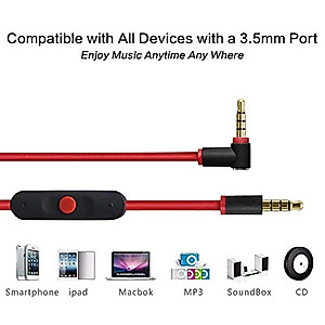 Learsoon Replacement Extension Audio Cable with Inline Remote & Mic Fit for Beats by Dr. Dre Solo Studio Wireless Pro Detox Mixr Executive Pill Headphones (Red+Black)