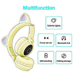 Viwind Kids Bluetooth Headphones,Wireless Over-Ear Headphones with Microphone,Cat Ear Headset with SD/TF Slot,Stereo Sound,Wireless & Wired Mode for Girls,Boys, Children,Teens, Student-Yellow