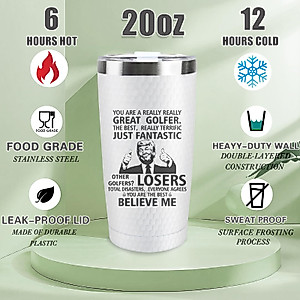 OOINQQ Golf Gifts for Men Unique, 20 OZ Trump Golf Tumbler Cup Stainless Steel Tumbler Mug with Straw,Lid and Keychain for Boyfriend Dad Husband Grandpa Golfers Father's Day