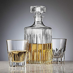 Godinger Whiskey Decanter and 2 Whiskey Glasses Bar Set, Italian Made Decanter for Liquor Scotch Bourbon Vodka