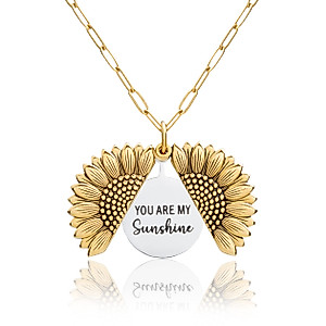 Suavell You Are My Sunshine - Sunflower Necklace Locket for Women. 18K Gold Plated Pendant with Engraved Hidden Message – Gifts for Women, Mom, Mother, Daughter, Sister.