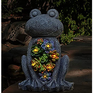 TastyHome Garden Statues Frog Figurine - Solar Powered Garden Decor for Outside, Garden Sculpture and Statues for Patio Lawn Yard Decor, Decorative Outdoor Statues with 6 Lights