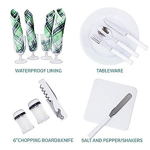 Picnic Backpack for 4 Person, Large Picnic Bag Set with Cooler Compartment, Wine Bag, Picnic Blanket for Camping, Day Travel, Hiking, BBQs, Family or Wedding Gifts (Green)