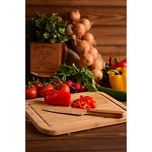 USRA Bamboo Kitchen Chef Knife Forged Titan Razor Sharp Edge One Touch Cut Technology With Rustic Aestetic