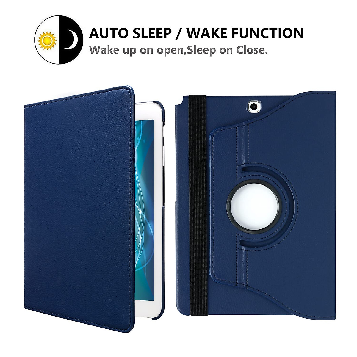 Case for Samsung Galaxy Tab A 9.7 inch 2015 (SM-T550 T555 SM-P550 P555) - 360 Degree Rotating Stand Case Smart Protective Cover,with Stylus Pen,Screen Film (Deep Blue)