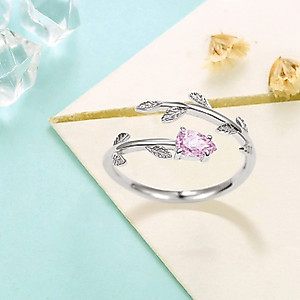 PRAYMOS 925 Sterling Silver Pink Rings October Birthstone Ring Weddding Promise Cute Rings Christmas Gifts