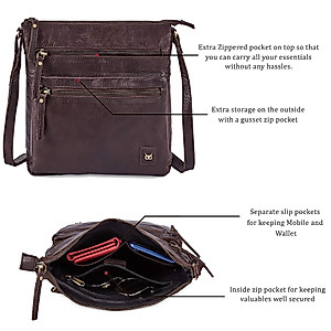 Wise Owl Accessories Real Leather Crossbody Bags and Purses for Women Bundled with RFID Blocking Long Bifold Card Case Wallet (Coffee set of 2)