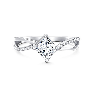 Molioaki 1.15 Carat (ctw) moissanite engagement rings for women Platinum Plated Silver ring moissanite rings-7.5