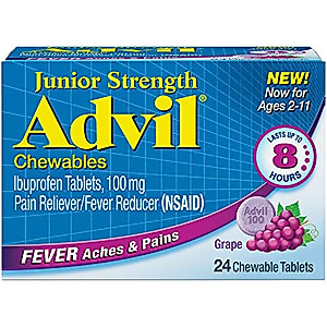 Advil Junior Chewable Ibuprofen Tablets, Grape 100mg, 24 Tablets Each (Pack of 4)