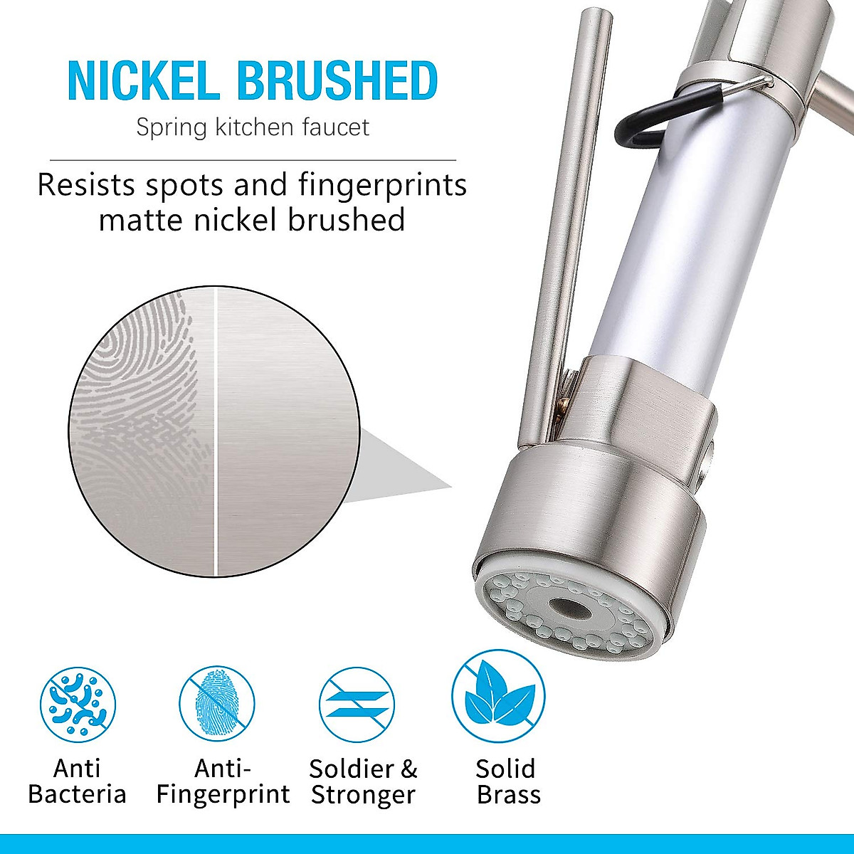 Qomolangma Contemporary Kitchen Faucet with Pull Down Sprayer, Stainless Steel Single Handle Spring Kitchen Sink Faucets with Sprayer, with Deck Plate, Brushed Nickel