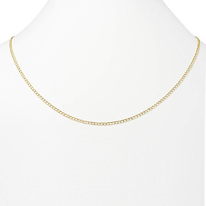 Nuragold 10k Yellow Gold 2.5mm Cuban Chain Curb Link Diamond Cut Pave Two Tone Pendant Necklace, Mens Womens Jewelry 16" 18" 20" 22" 24" 26"