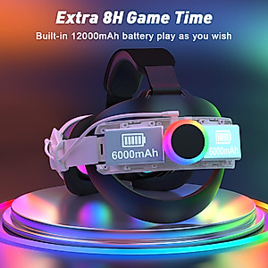 BROKELIT RGB Head Strap with Battery for Meta Quest 3S/Quest 3, 12000mAh Battery Pack for Extended 8H of Playtime, Fast Charging VR Power, Adjustable Elite Strap Enhanced Support and Balance in VR
