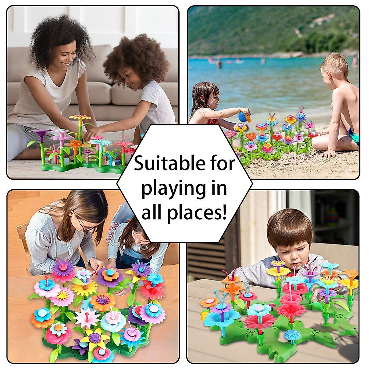 Scientoy Flower Garden Building Toys, Girl Toys Build a Garden, 130 PCS Flower Pretend Gardening Gift for Kids, Floral Arrangement Playset for Age 3-7 Year Old Child Educational Activity