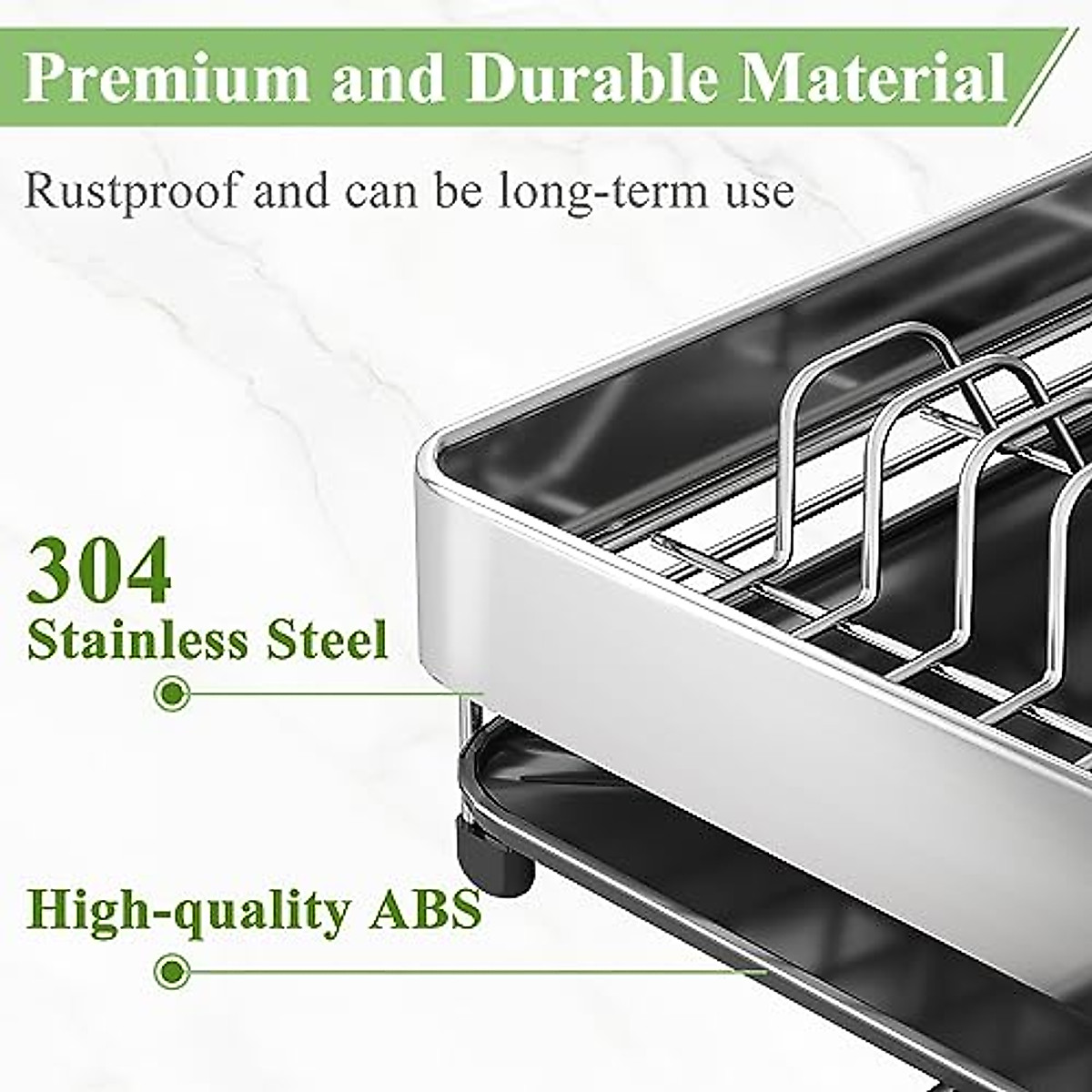 Dish Drying Rack - Expandable Dish Rack - Large Stainless Steel Dish Dryer Racks for Kitchen Counter with Wine Glass Holder, Cutlery Holder, Black