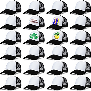 24 Pieces Unisex Sublimation Blank Mesh Baseball Cap Adjustable Plain Blank Mesh Trucker Hat for DIY Embroidery Sublimation Printing(Black White)