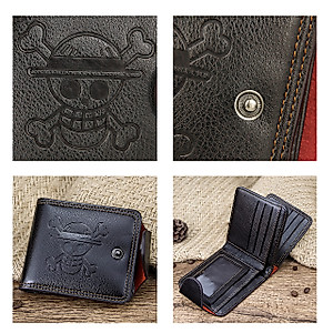 OP Wallet for Men Straw Hat Luffy Anime Wallet Faux Leather Slim Wallet Short Bifold Brown, Brown-1
