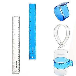 Neotiger Flexible Shatterproof Bendable Unbreakable Safe Soft Transparent Clear Plastic Straight Flat Ruler, 30 cm/12 inch. Set of 2, Clear and Blue, for Home, School, Office, for kids and Adults