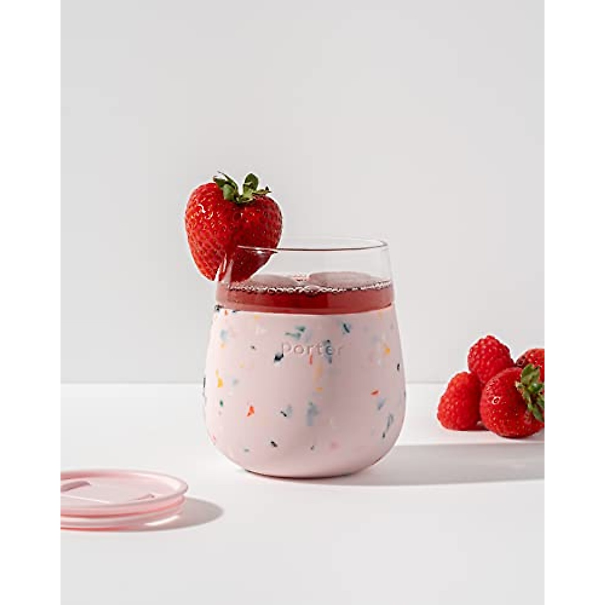 W&P Porter Portable Cocktail Glass with Protective Silicone Sleeve, Terrazzo Blush, 15 Ounces, On-the-Go, Reusable Wine Tumbler with Slide-lock Lid, Dishwasher Safe, 15 oz