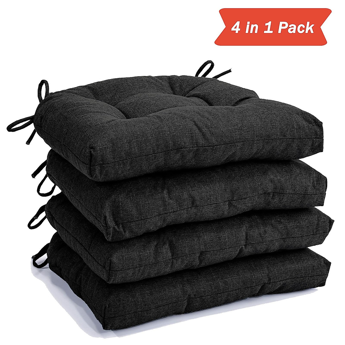 Kyaringtso Chair Cushions for Dining Chairs, 4 Pack Soft and Comfortable Chair Cushions Pads with Ties, Seat Cushions for Kitchen Chairs，Dining Room (4 Pack 17x16, Black)