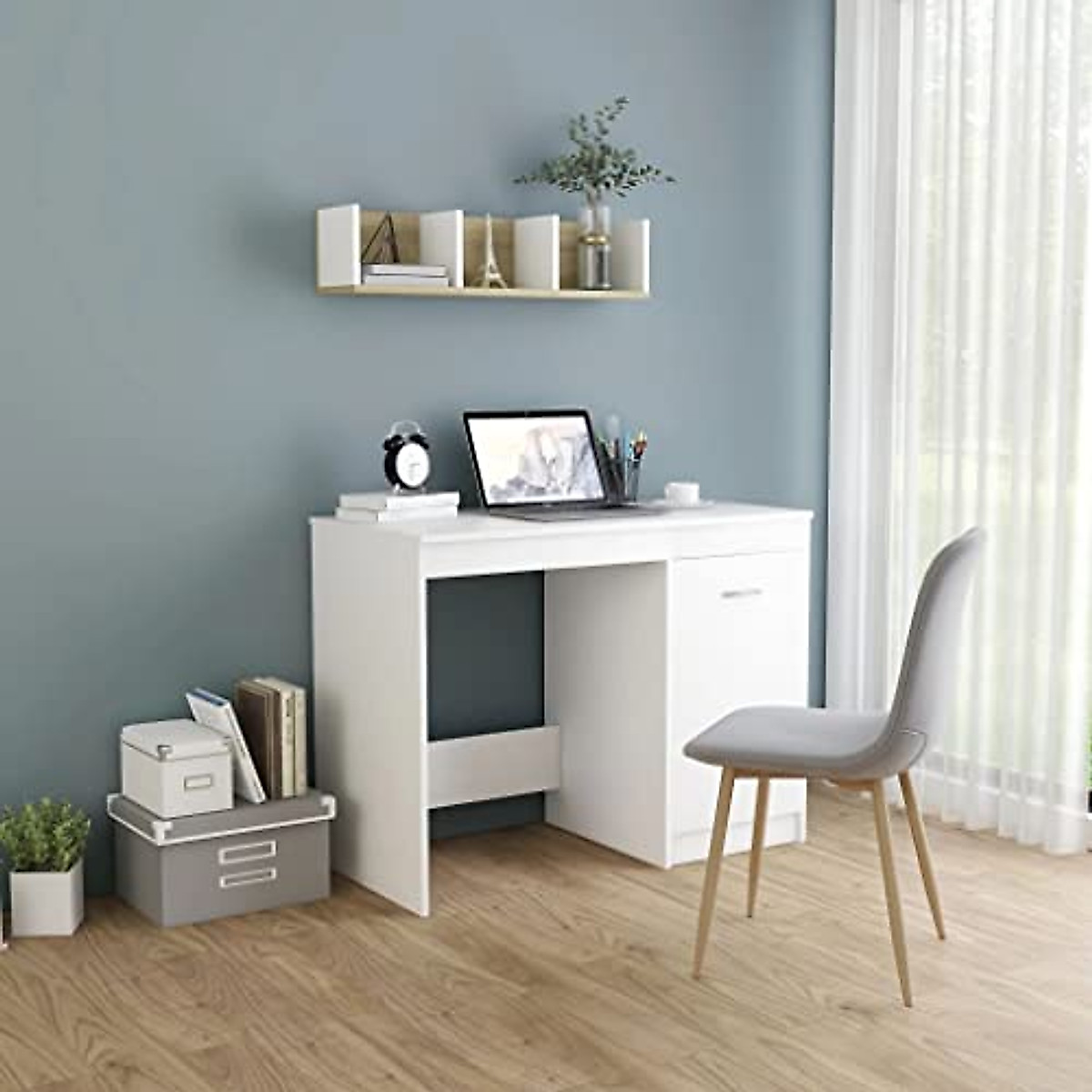 BynJoo Small Writing Desk Computer Desk,Wood Secretary Desks for Home Office,Homework and School Studying Writing Desk,for Homefor Simple Corner Desk with One Integrated Cabinet.White(39.4" Inche)