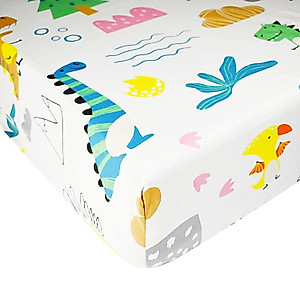 Fitted Crib Sheets for Boys & Girls, Ynaicee 100 percent Cotton Baby Dinosaur Crib Sheets for Standard Crib Nursery Bedding Sheet, Soft Hypoallergenic & Breathable Toddler Sheet 52”X 28”X 9”