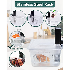 Kursinna 12QT Sous Vide Container with Lid, Fixed Rack, Kitchen Tong, Heat-Resistant Sleeve, BPA Free Container Fit Anova, Breville Joule, Instant Pot and Most Sous Vide Cooker