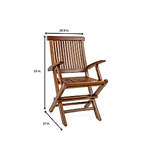 The Teaky Hut Teak Wood Water-Resistant Folding Armchair - Fully Assembled Foldable Chair, Great for Outdoor, Indoor, Dining Room, Kitchen, Patio, Bistro Use