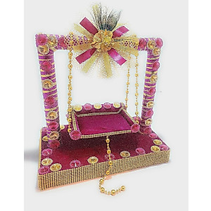 Krishna jhula/bal Gopal jhula for Janamashtami/kanha jhula/Jhula Bed for Krishna Ji/Jhula Swing for God Magenta Living Room Mandir Temple Pooja Room Table Top Office Decorative Gifts