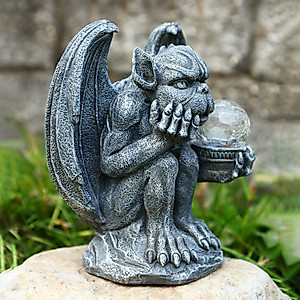 MIBUNG Large Gargoyle Statue Holding Magic Orb with Solar Lights Outdoor Decor, Gargoyle Monster Dragon Garden Guardian Gothic Creep Scary Sculpture, Patio Yard Lawn Decoration, Valentine's Day Gift
