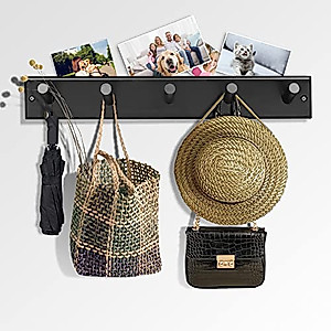 horkmous 2PCS Coat Rack Wall Mount, 5 Pegs Wood Coat Hook Wall Hanger, 17 Inches Wall Mounted Coat Rack for Hanging Towels, Hats, Backpacks, Clothes, Keys(White)