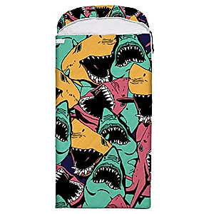 Camping Sleeping Bags for Adults Doddle Angry Shark Sealife 3 Season Cold Weather Sleeping Bag Waterproof Sleeping Nap Mat for Girls Boys Hiking Travel Outdoor