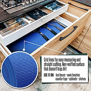 Reizen Tech Max-Tough Tool Box Liner-18 inches x 24 feet x 3mm - Stay-Put Surface Defends Against Wear and Tear - Keeps Tools Protected and Organized - Garage Shelves, Tool Chest, and Cabinets - Blue