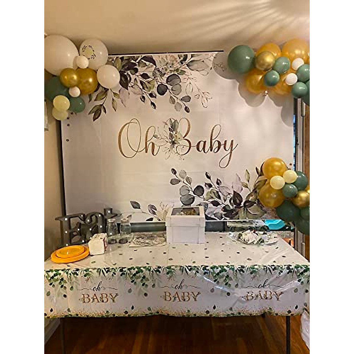 Avezano Green Eucalyptus Oh Baby Backdrop Greenery Oh Baby Shower Party Background Sage Green Newborn Baby Shower Banner Supplies(7x5ft)