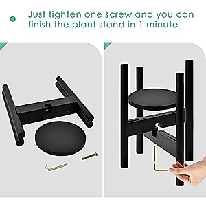 AUGOSTA Bamboo Adjustable Planter Tray Included, Mid Century Modern Indoor Plant Stand, Fit 8 9 10 11 12 inch Pots, Plant Pot Not Included (Black)