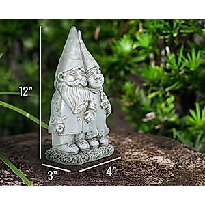 NAT & Jules Married Gnome Couple Aged Cement Hue 12 inch Resin Garden Statue