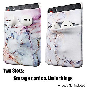 Obbii 2Pack Phone Card Holder Stretchy Lycra Wallet Pocket Credit Card ID Case Pouch Sleeve 3M Adhesive Sticker on iPhone Samsung Galaxy Android Smartphones (Pink Marble & White Golden Marble)