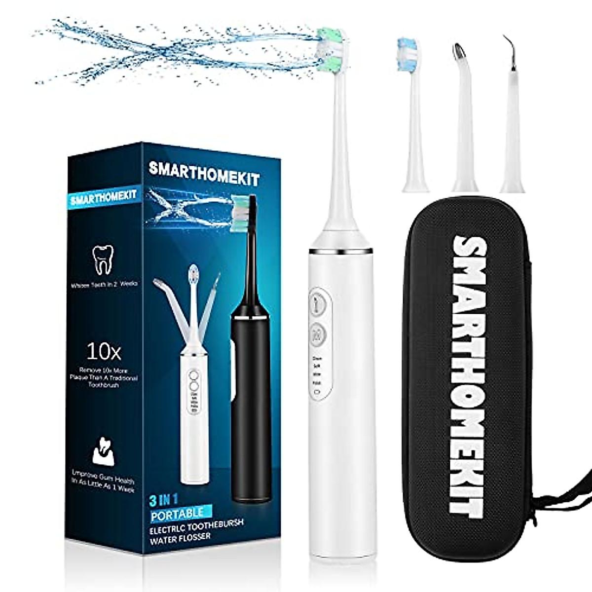 Water Dental Flosser with The Toothbrush Combo,One Device Switch from Sonic Brushing to Water Flossing Ultrasonic Toothbrush 3in1 with Storage Bag for Home and Travel (White 2.0)