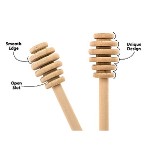 Honey Dipperz 6" Inches Long (16cm) Wooden Honey Dipper Drizzler Stirring Stick, Spoon Rod Muddler Dispense