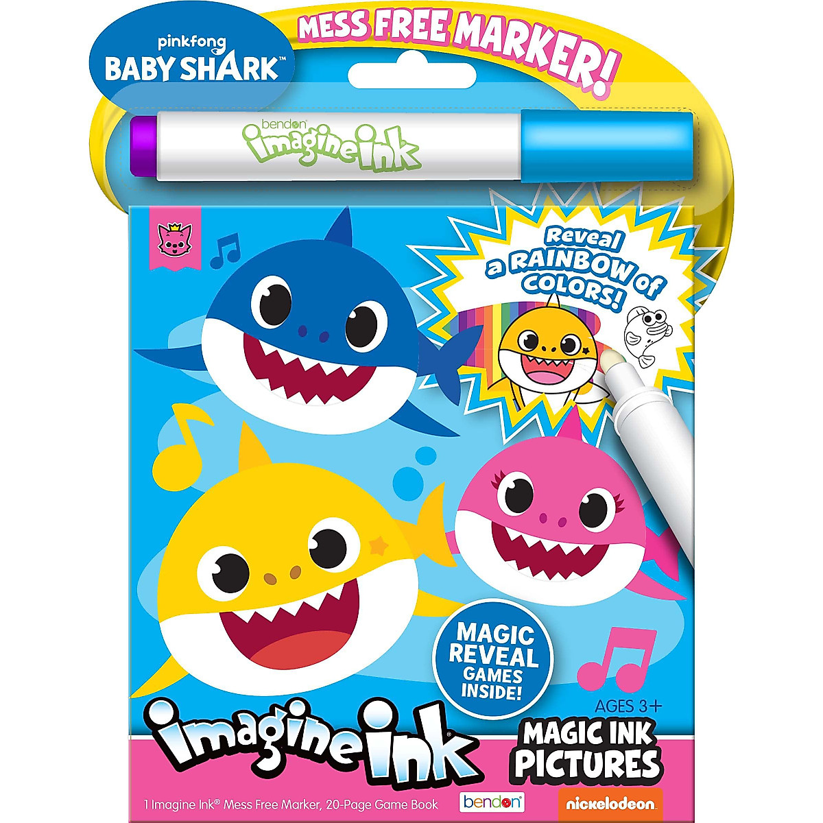 Bendon Imagine Ink Magic Ink Pictures and Game Book with Mess Free Marker (Baby Sharks)