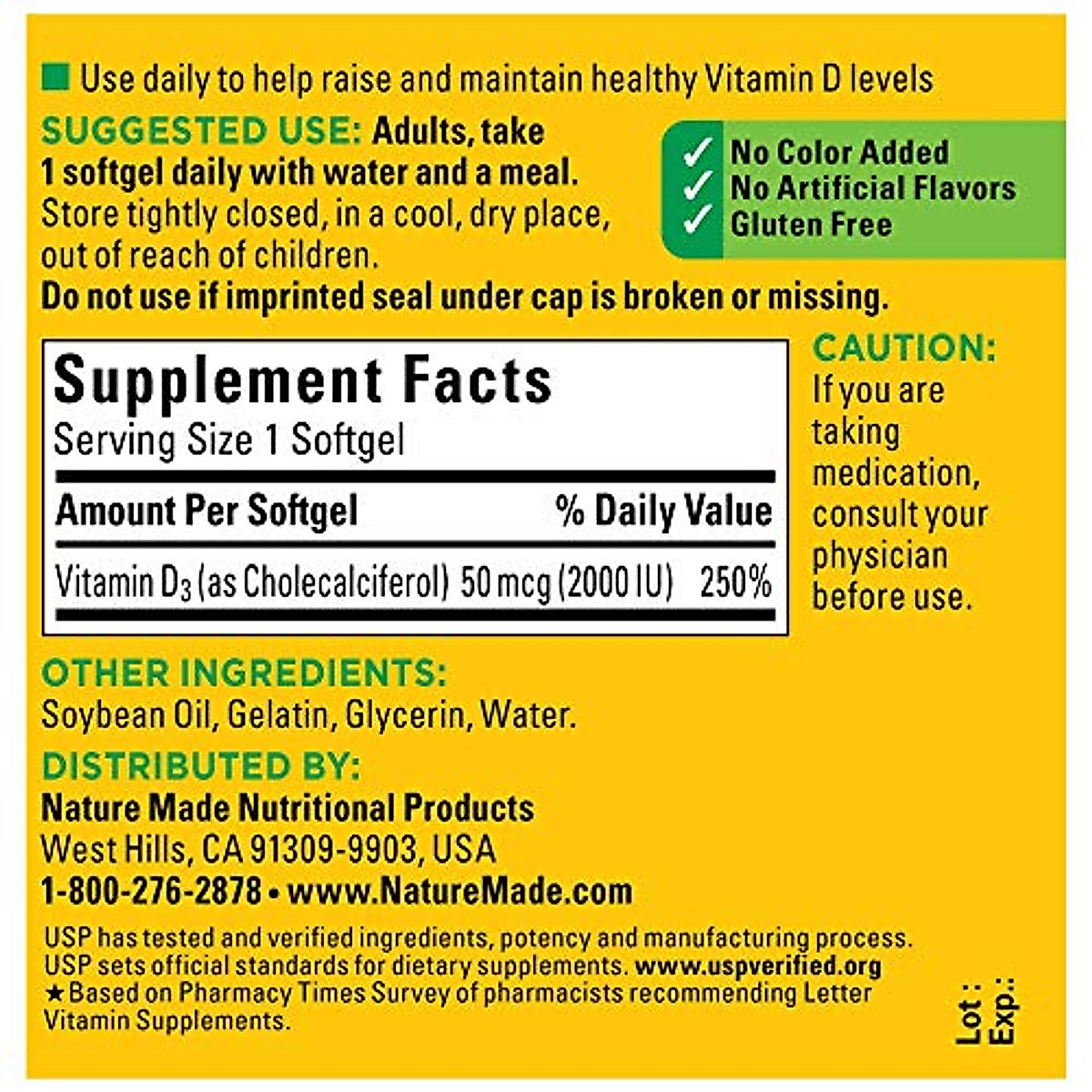 Vitamin D3, 90 Softgels, Vitamin D 2000 IU (50 mcg) Helps Support Immune Health, Strong Bones and Teeth, & Muscle Function, 250% of the Daily Value for Vitamin D in One Daily Softgel
