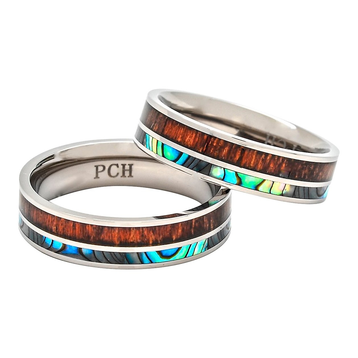 PCH Jewelers Titanium Hawaiian Koa Wood and Abalone Ring Comfort Fit 6mm Band (7.5)